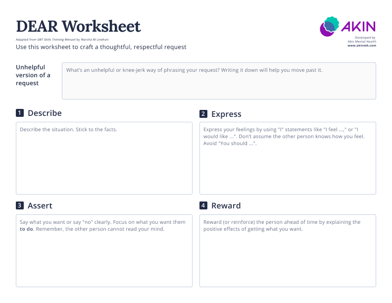 DEAR method worksheet - Doro Mind