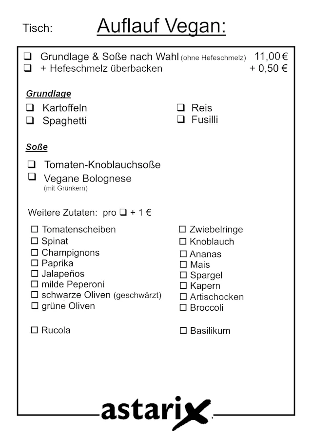 Astarix Trier | Speisekarte