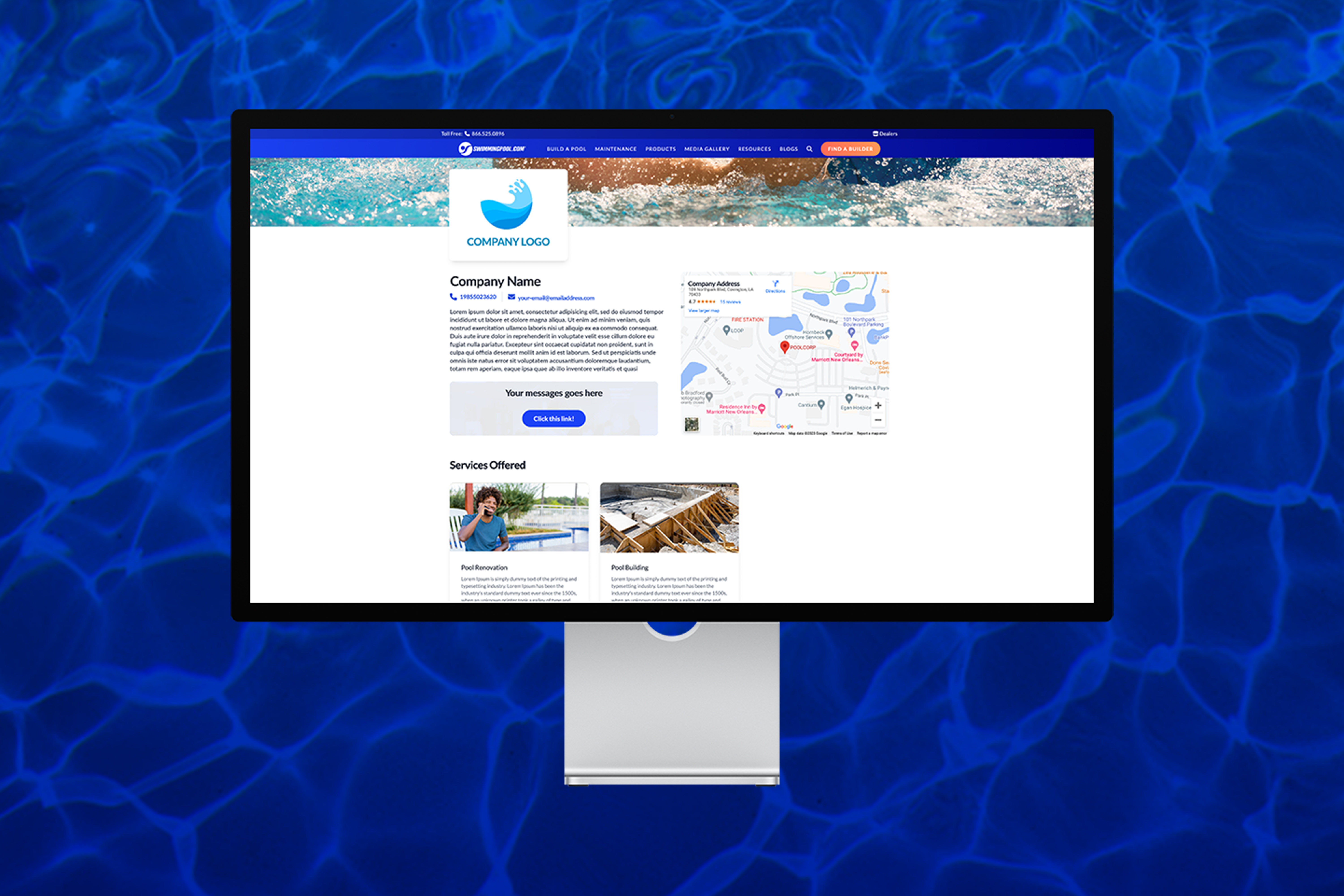 Dealer Page on Water Background