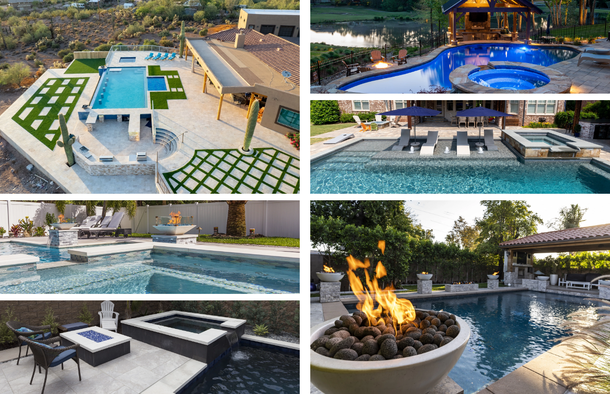 A collage of pools