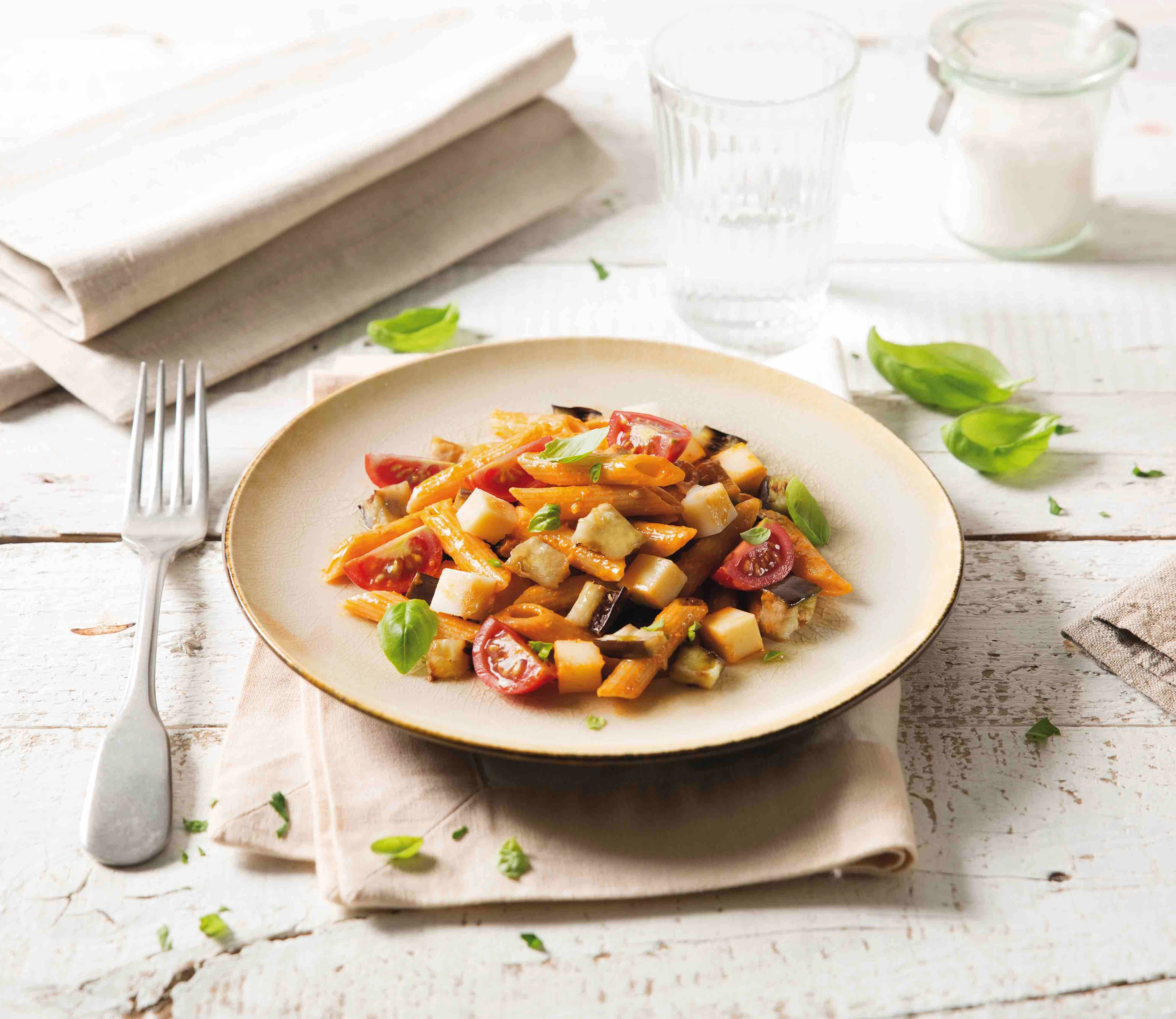 Penne salad with Pesto Rustico, caciocavallo and eggplant | Barilla