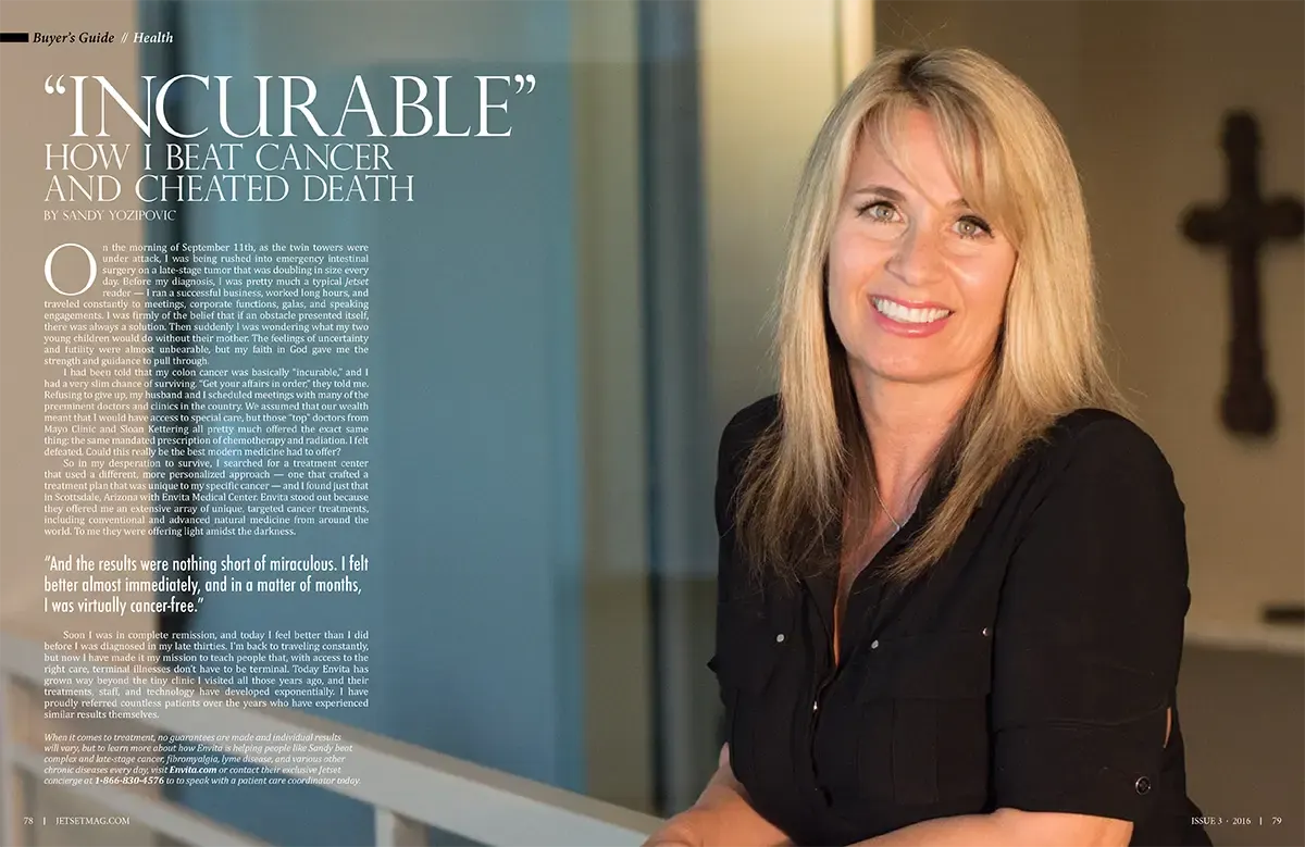Sandy’s Colon Cancer Recovery Featured in Jetset Magazine