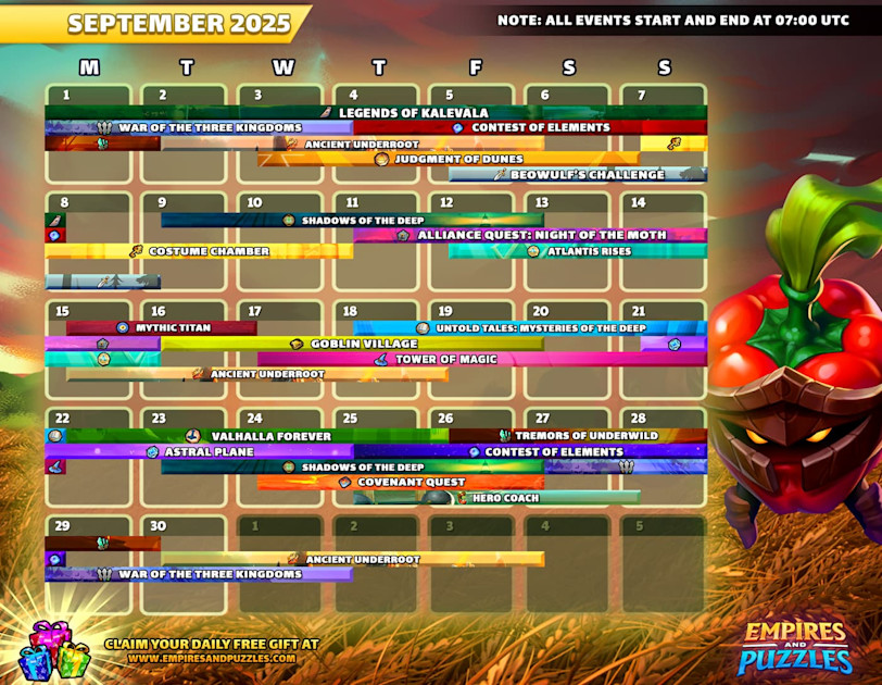 September 2025 Calendar of Events | Empires & Puzzles