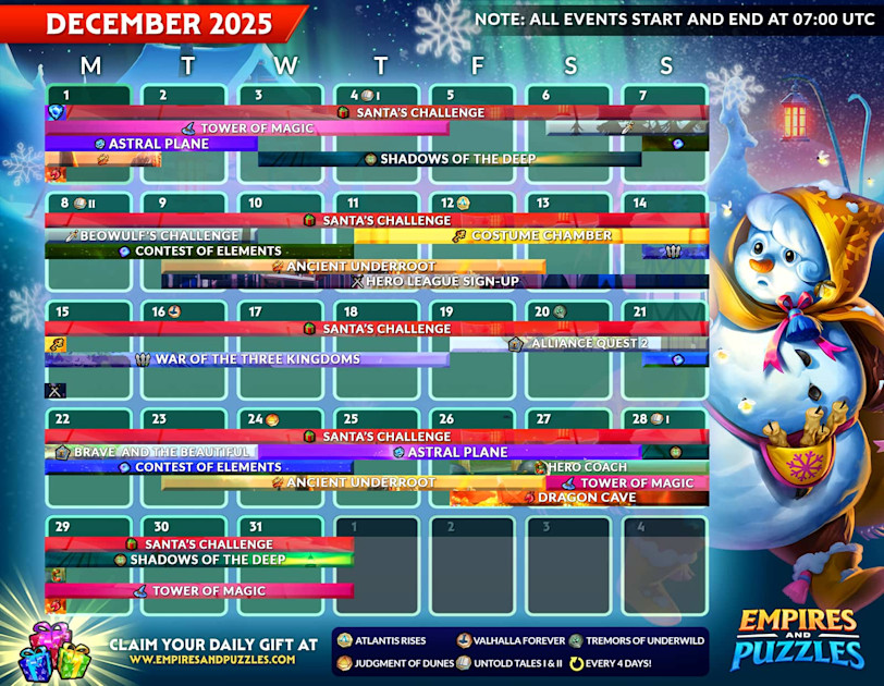 December 2025 Calendar of Events | Empires & Puzzles