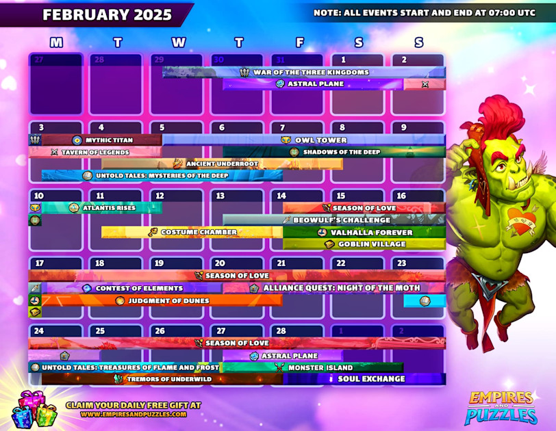 February 2025 Calendar of Events | 《Empires & Puzzles》
