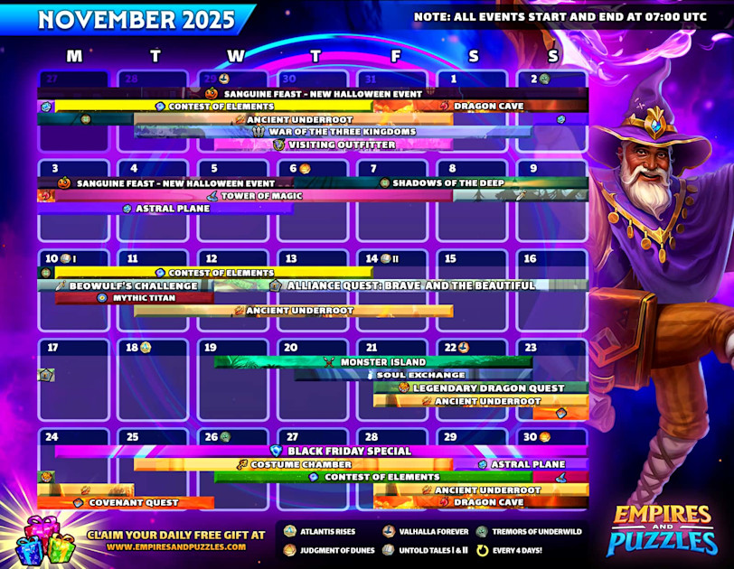 November 2025 Calendar of Events | Empires & Puzzles