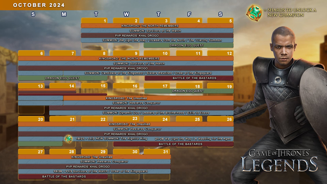October 2024 Event Calendar | Zynga Game of Thrones Official Site
