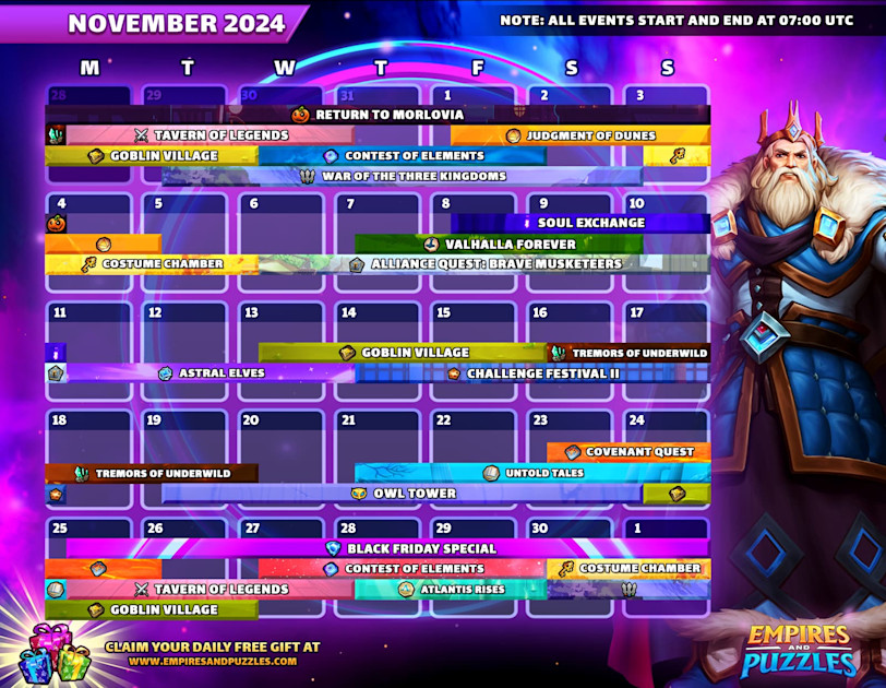 November 2024 Calendar of Events | Empires & Puzzles