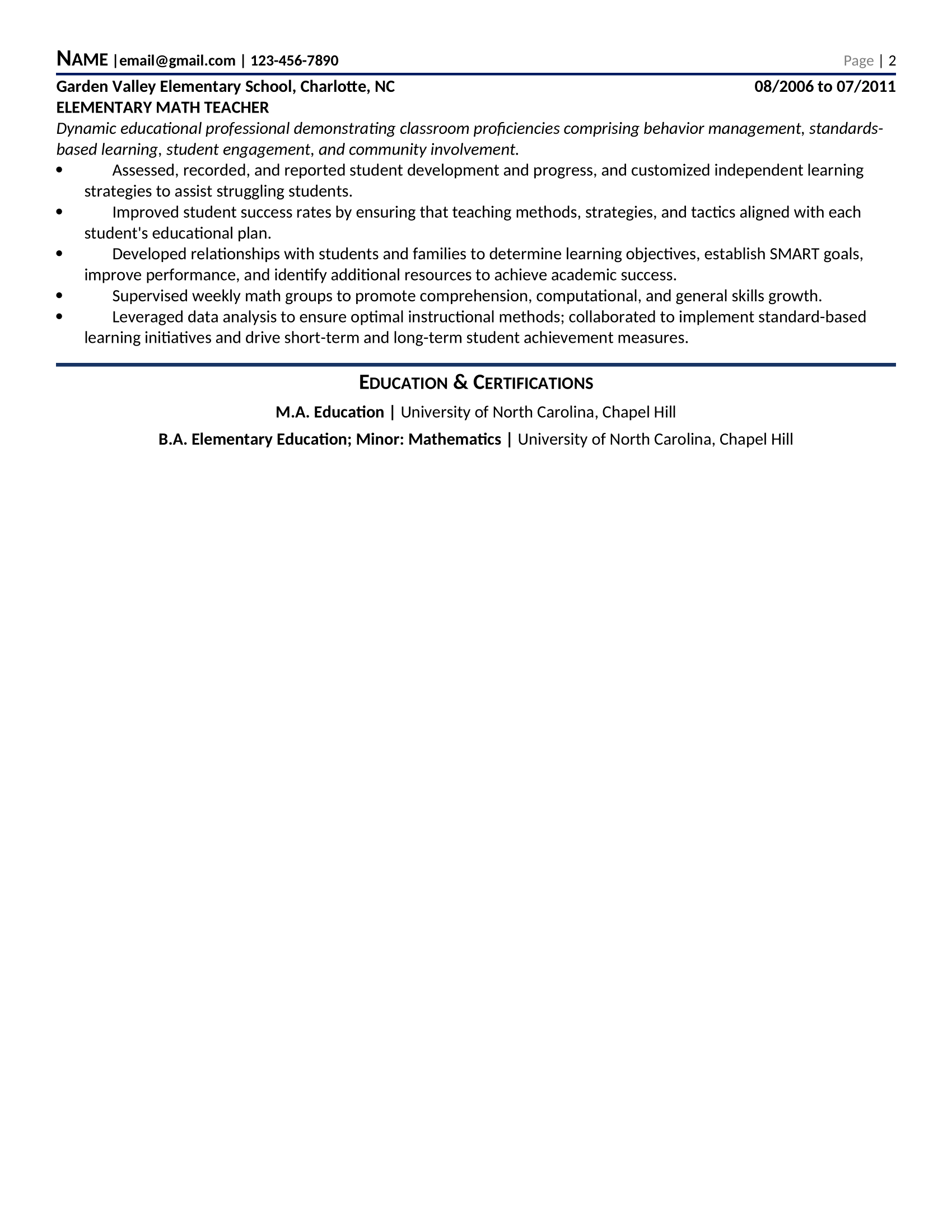 Math Teacher Resume Example & Template for 2021 | ZipJob