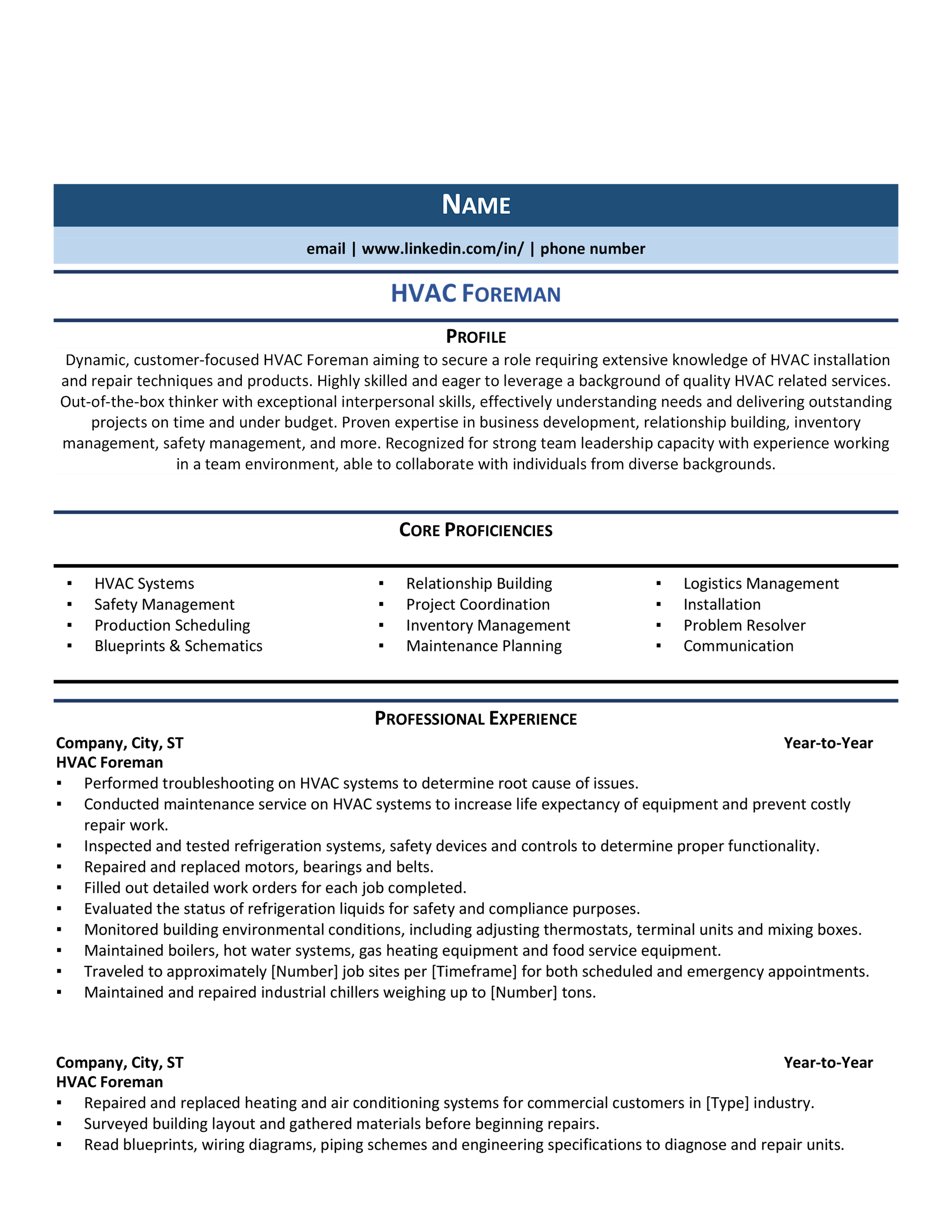 HVAC Foreman Resume Example & Guide (2021) | ZipJob HVAC Foreman Resume Example & Guide (2021) | ZipJob