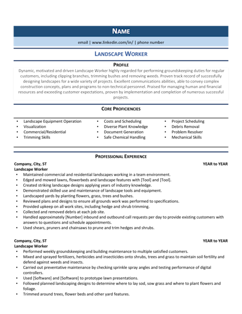 Landscaper Resume Example & Guide (2021) | ZipJob Landscaper Resume Example & Guide (2021) | ZipJob