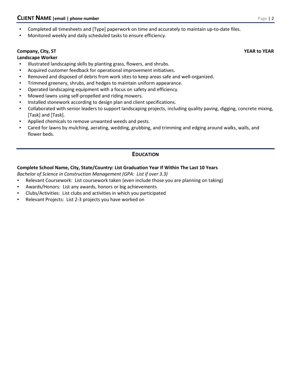 Landscaper Resume Example & Guide (2021) | ZipJob Landscaper Resume Example & Guide (2021) | ZipJob