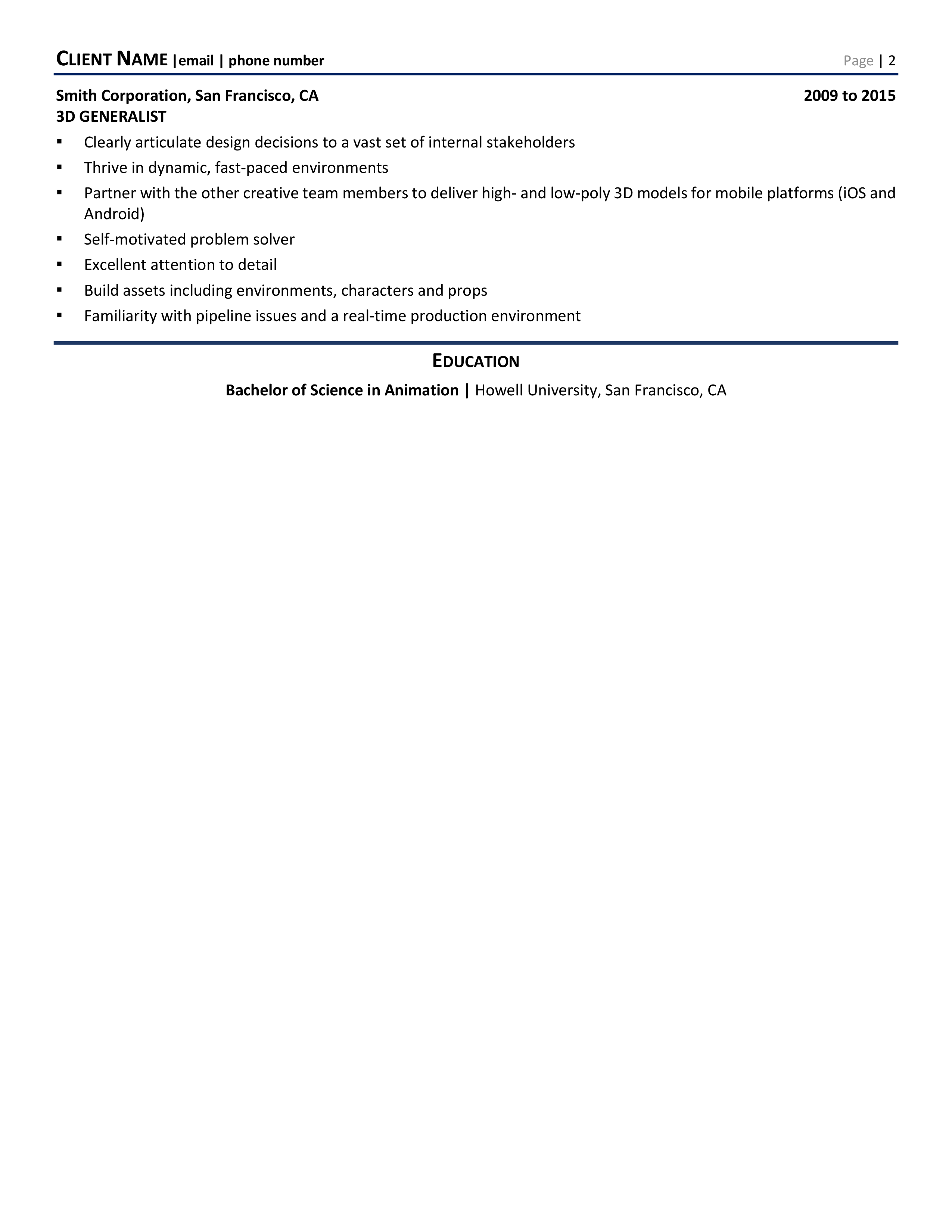 3D Generalist Resume Example, Tips & Tricks | ZipJob