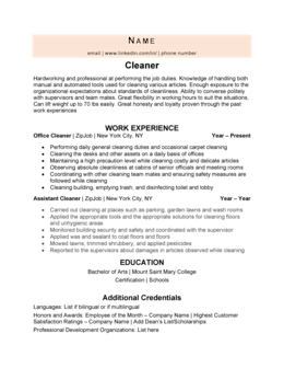Resume For Cleaning Person School Cleaner Cv Example August 2021 