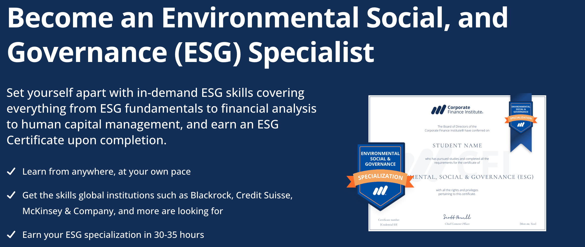 ESG Specialist Certification | ESG | CFI