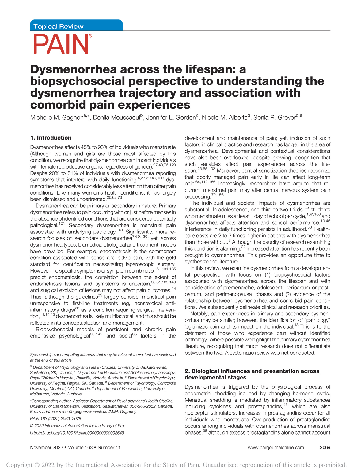 Dysmenorrhea Symptoms