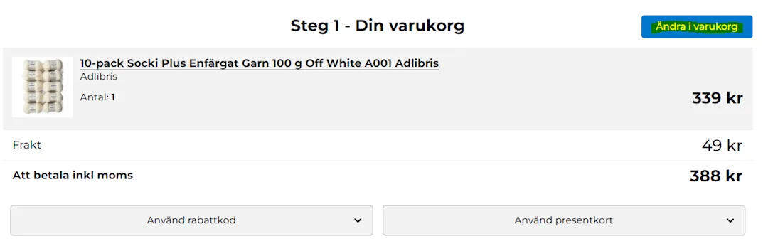 Ändra i din varukorg