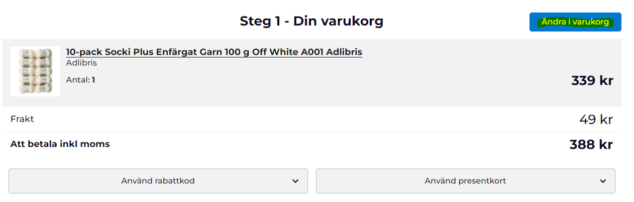 Ändra i din varukorg