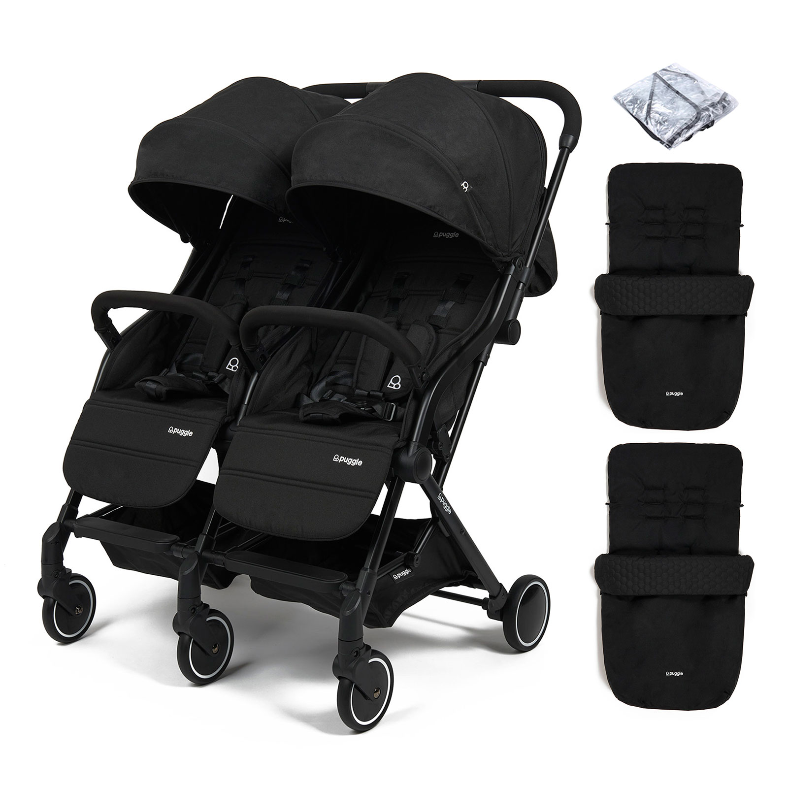 Puggle City Traveller Compact Fold Twin Pushchair with 2 Footmuffs ...