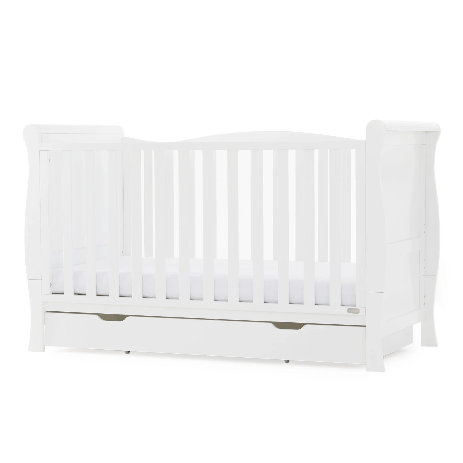 Puggle Prestbury Classic Deluxe Sleigh Cot Bed & Drawer with 10cm Maxi ...