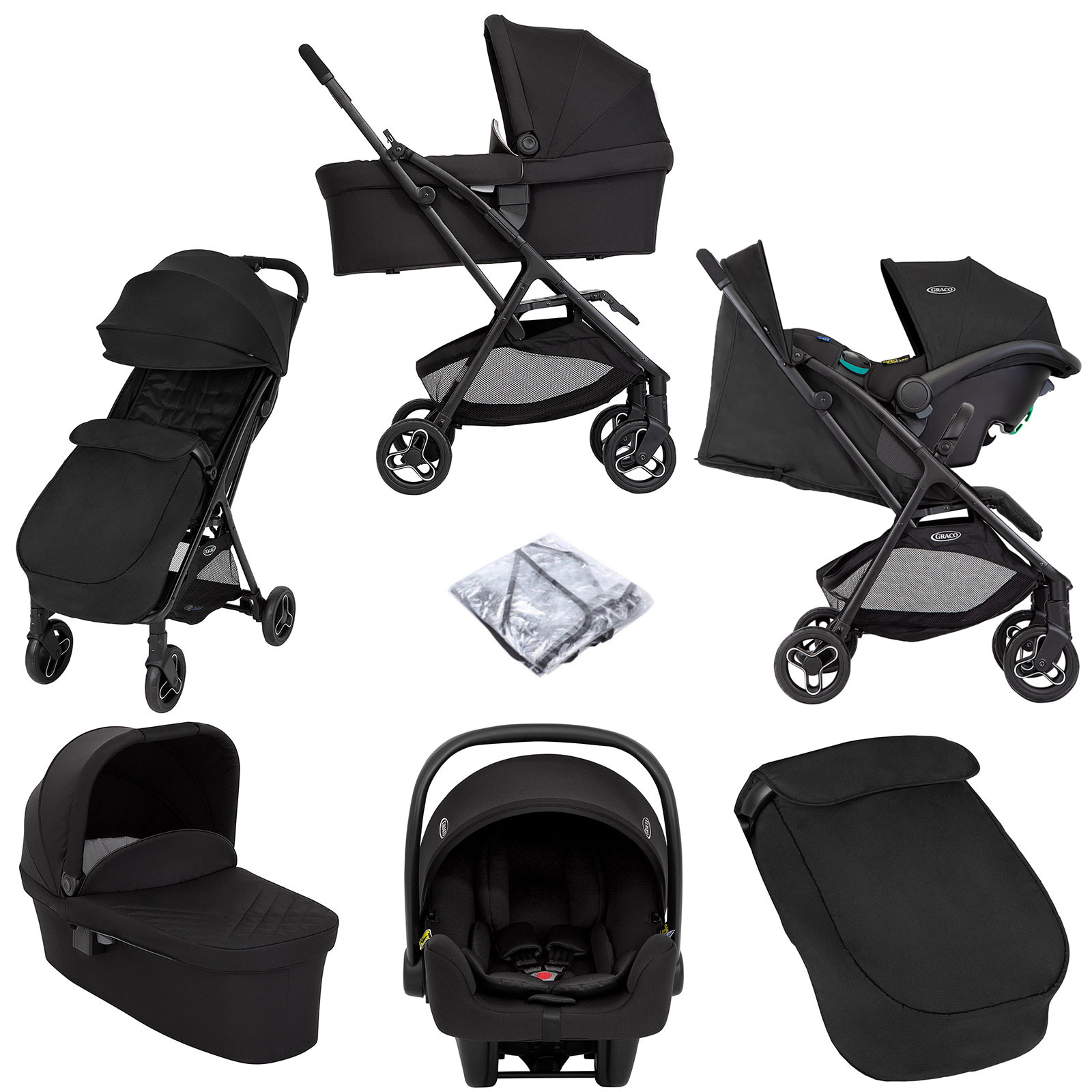 Graco Arris Trio Myavo Travel System with Footmuff, Carrycot & Adapters ...