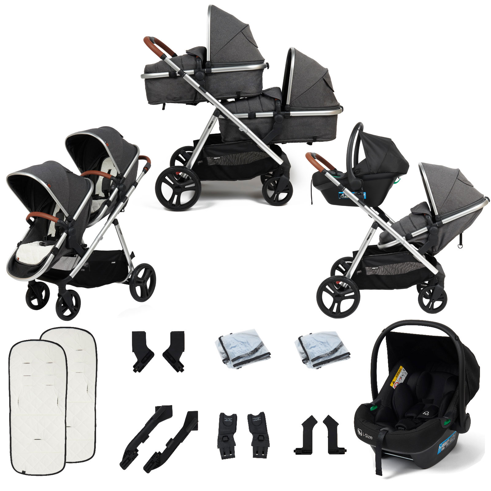 Puggle Memphis 2-in-1 Duo i-Size Double Travel System - Platinum Grey ...