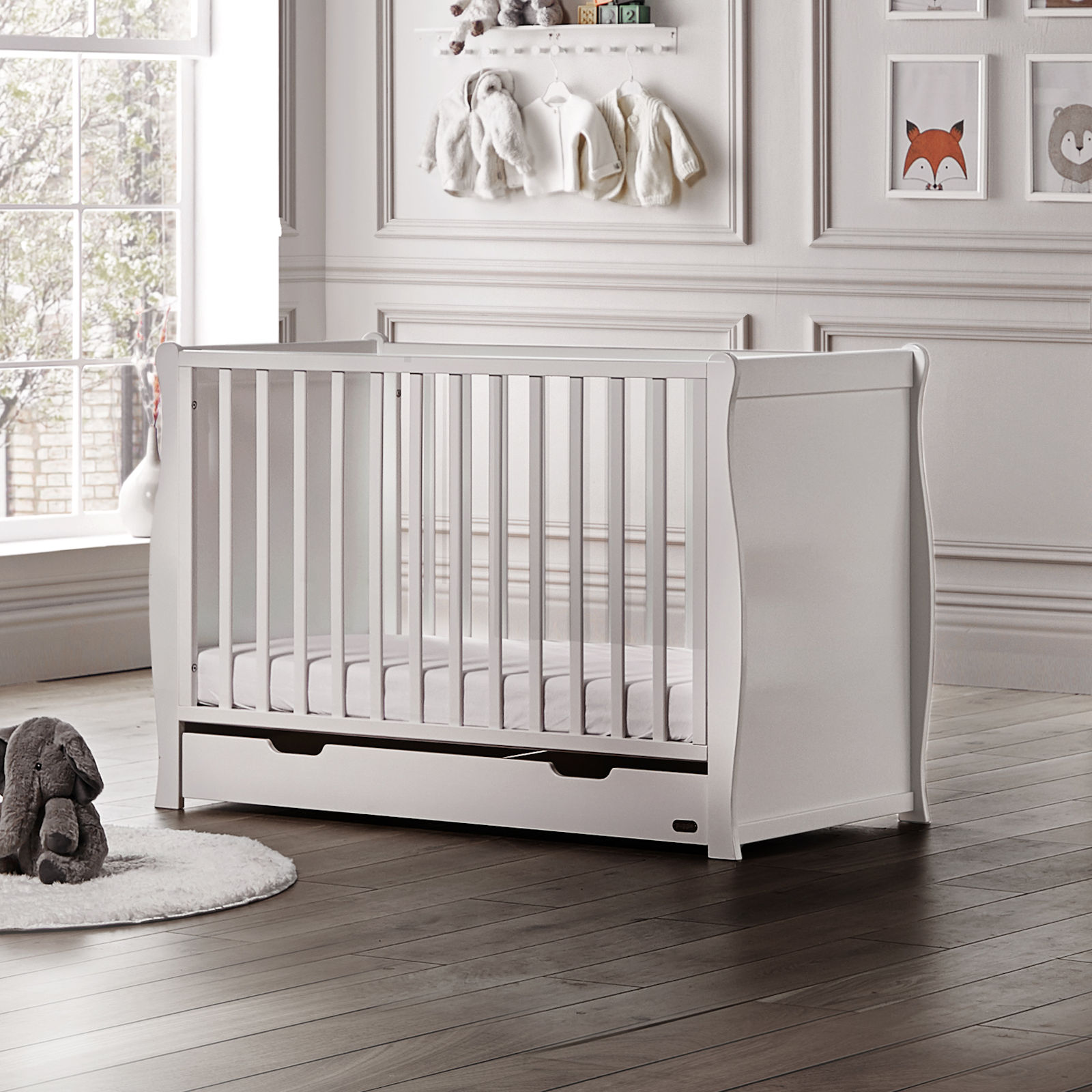 Puggle Chelford Sleigh Cot With Storage Drawer - Classic White | The ...