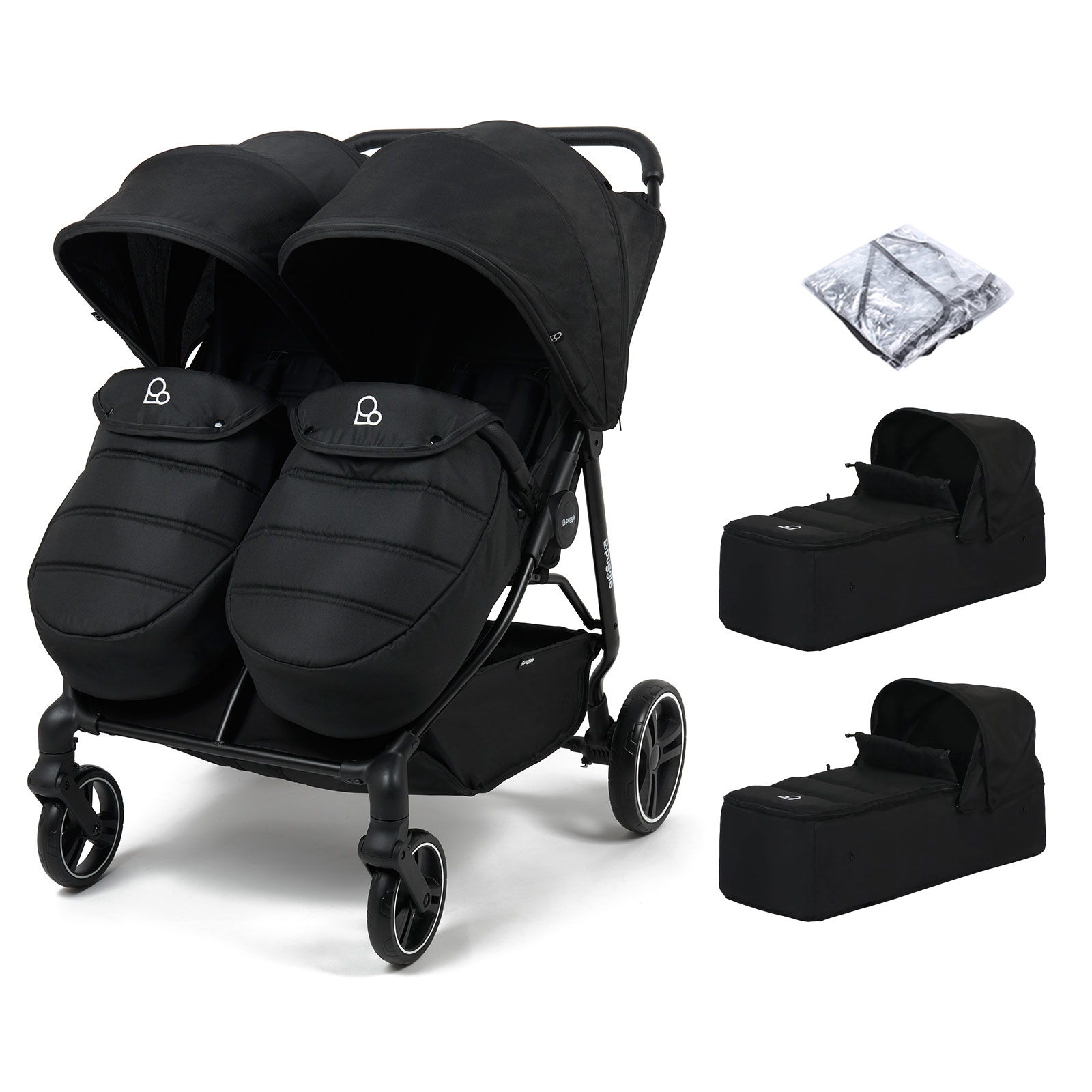 Puggle Urban City Easyfold Twin Double Pushchair with Footmuff & 2 Soft ...