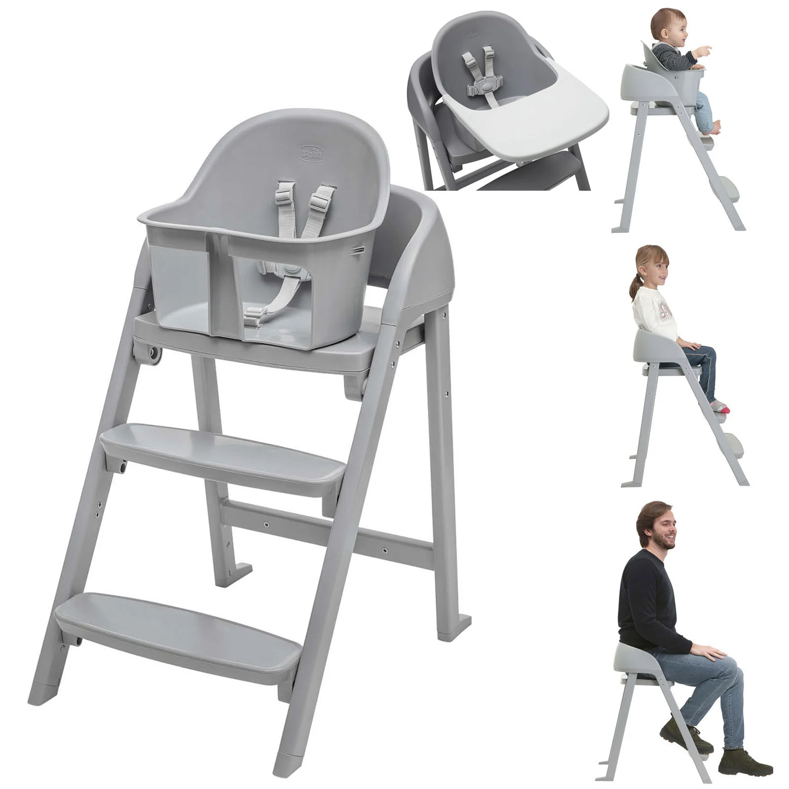 Chicco Crescendo Lite 3in1 Highchair Baby Chair Adult Chair With Tray Milan Mist Grey Milan Mist Grey The Nursery Store