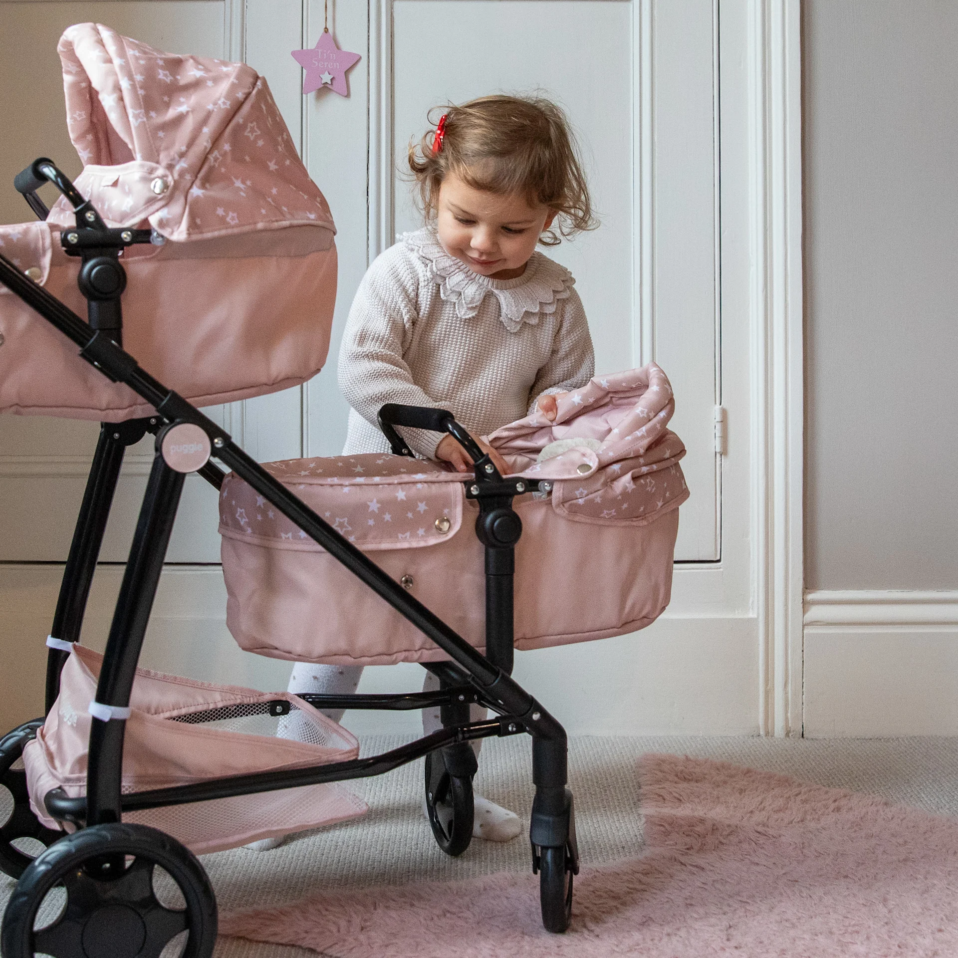 Puggle 4-Piece 2-In-1 Dolls Tandem Pram Pushchair with 2 Carry Car ...