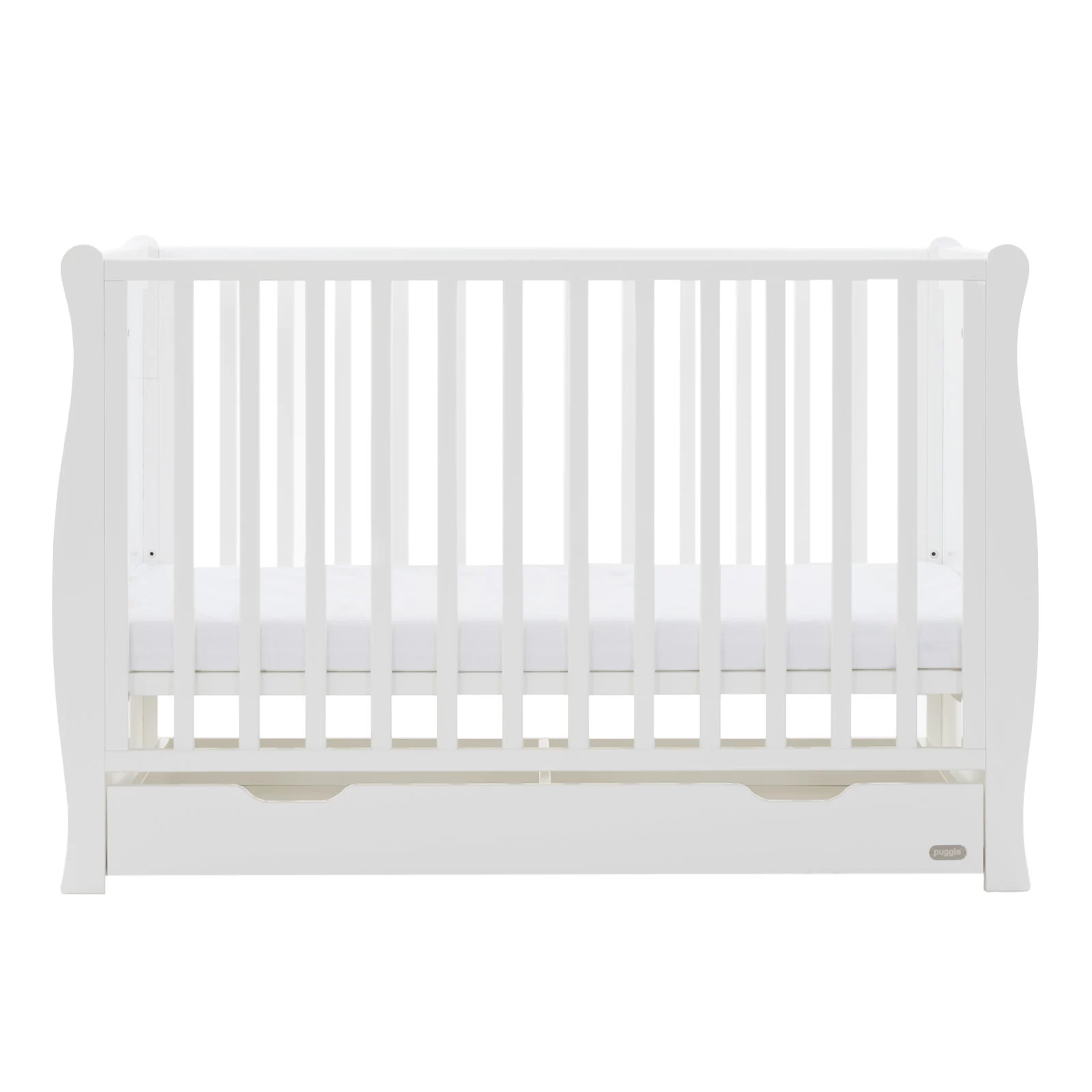 Puggle Chelford Sleigh Cot with Drawer & 10cm Eco-Fibre Mattress ...