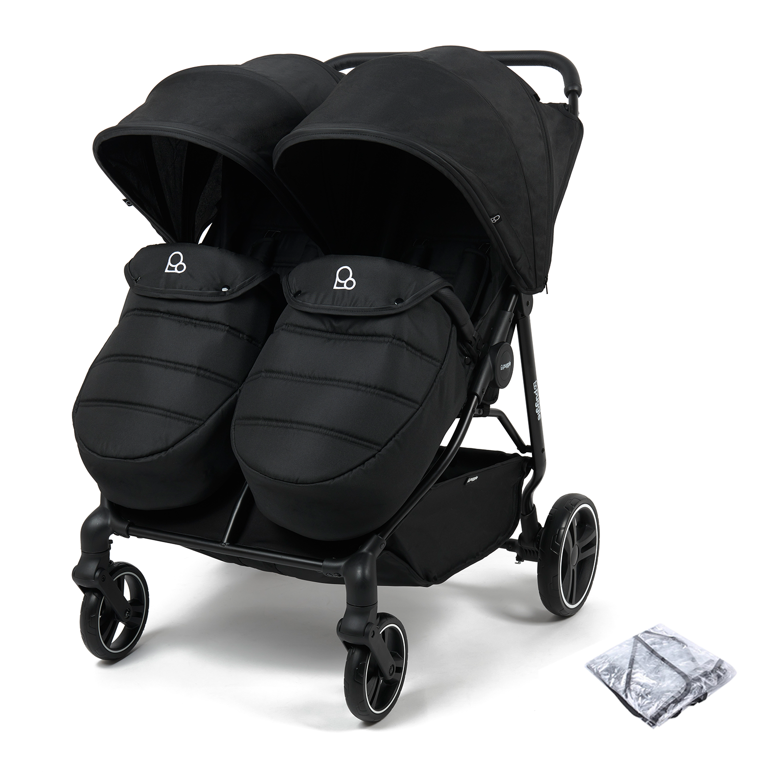 Puggle Urban City Easyfold Twin Pushchair with Footmuff - Storm Black ...
