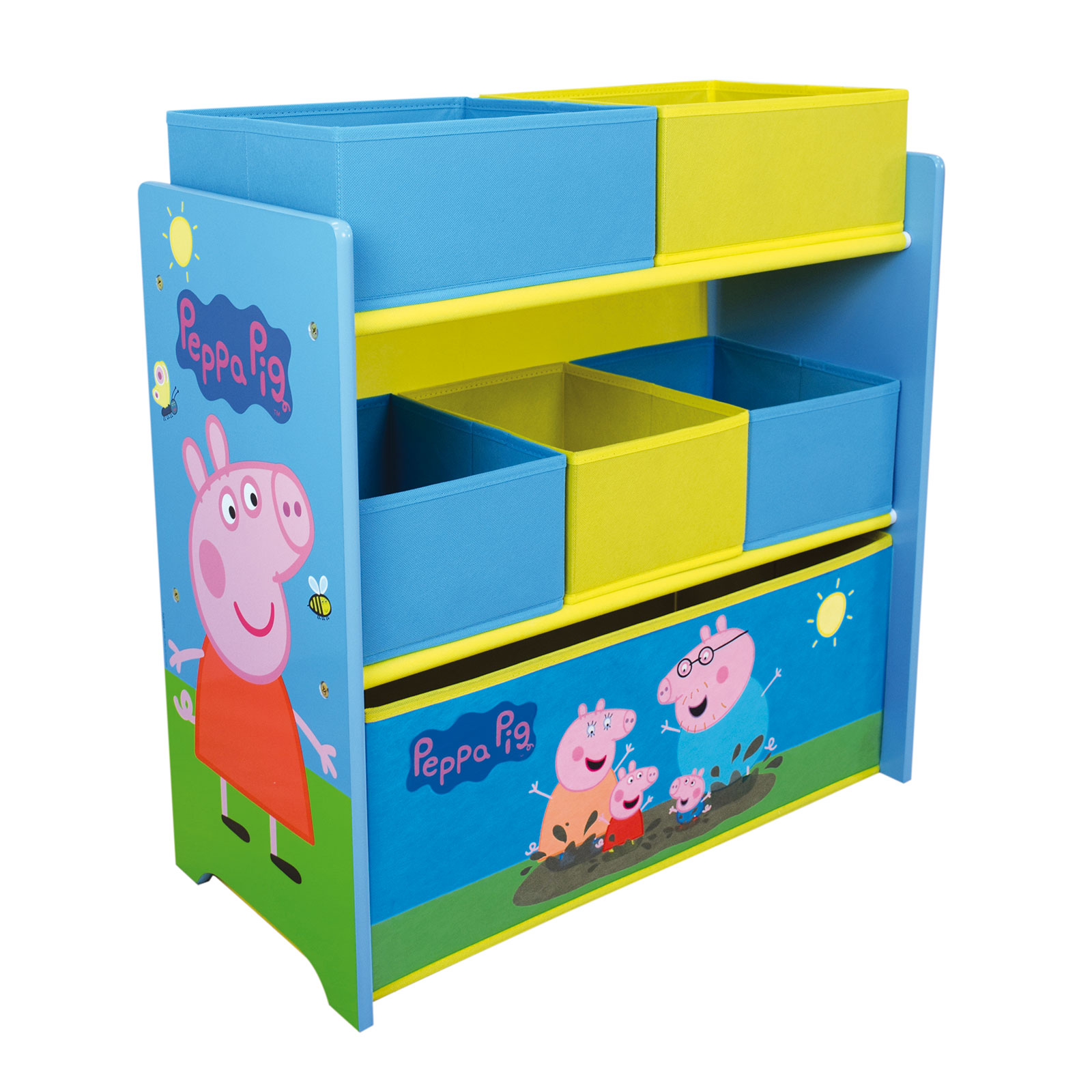 Peppa Pig Wooden Toy Organiser with 6 Storage Bins - Yellow | The ...