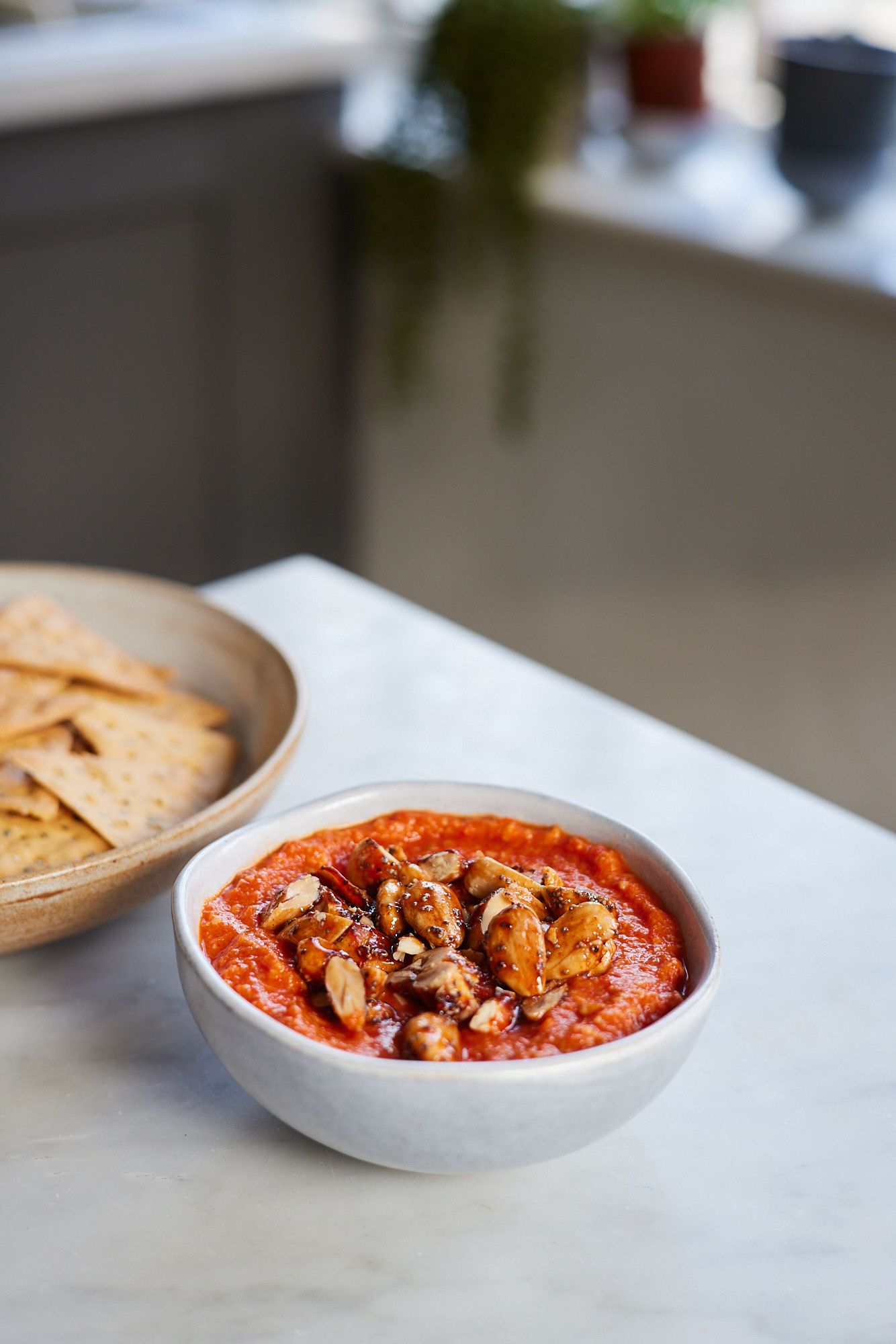 Burnt Red Pepper Romesco With Caramelised Almond Crunch | Deliciously ...