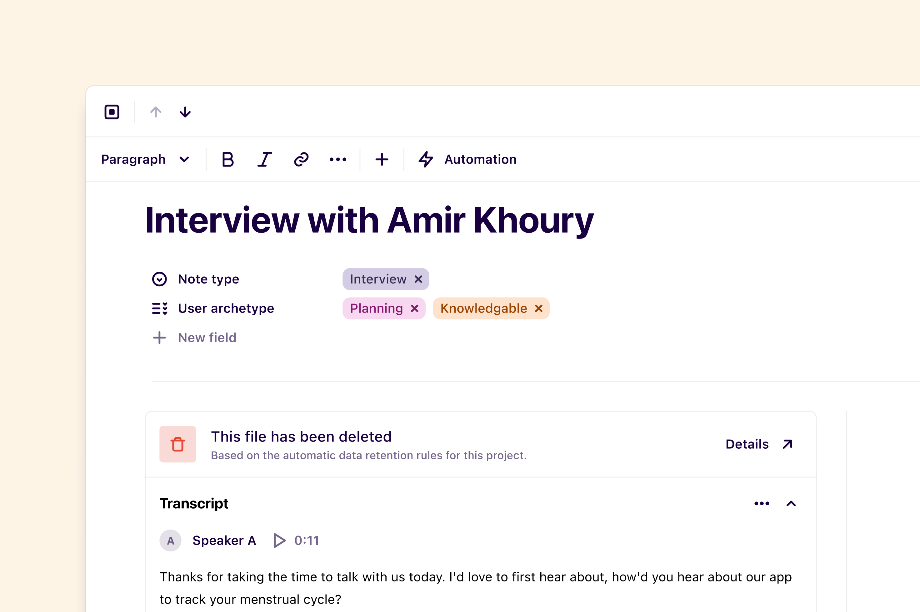 Custom data retention