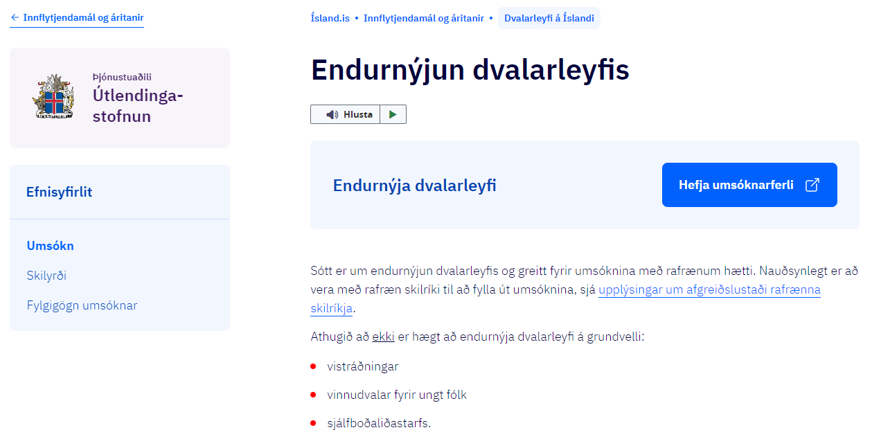 Electronic renewal of residence permits | Ísland.is