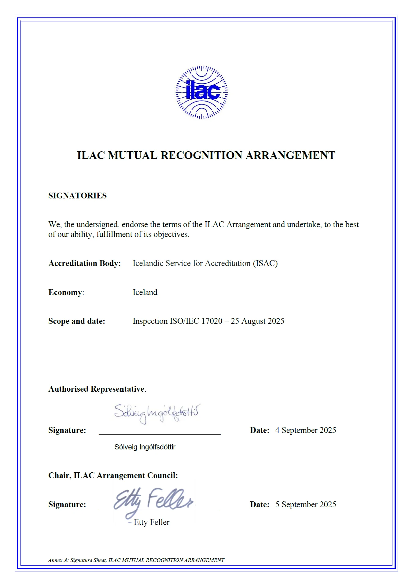ISAC Becomes Full Member of ILAC and Subsequently GLOBAC | Ísland.is