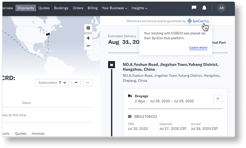Flexport has partnered with the COSCO SHIPPING SynCon Hub platform