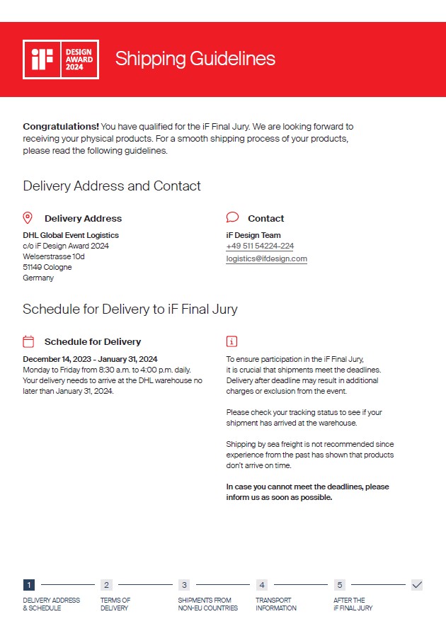 iF Design - Shipping Detail Information iF DESIGN AWARD 2024 - Shipment ...