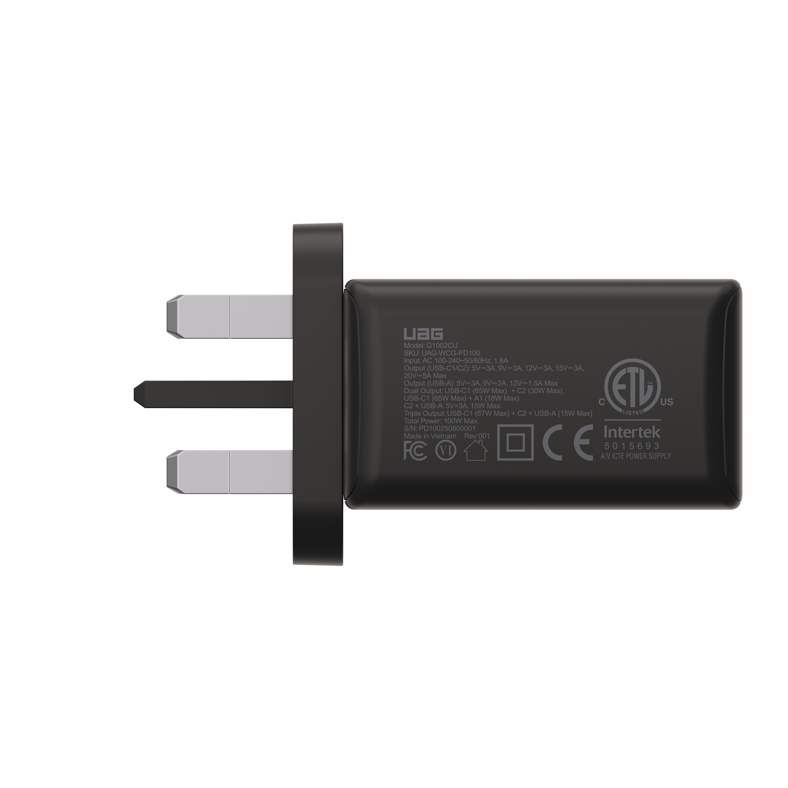 SRGE (WW) 100W 3 Port Wall Charger Compact Travel Friendly Quick Charge ...
