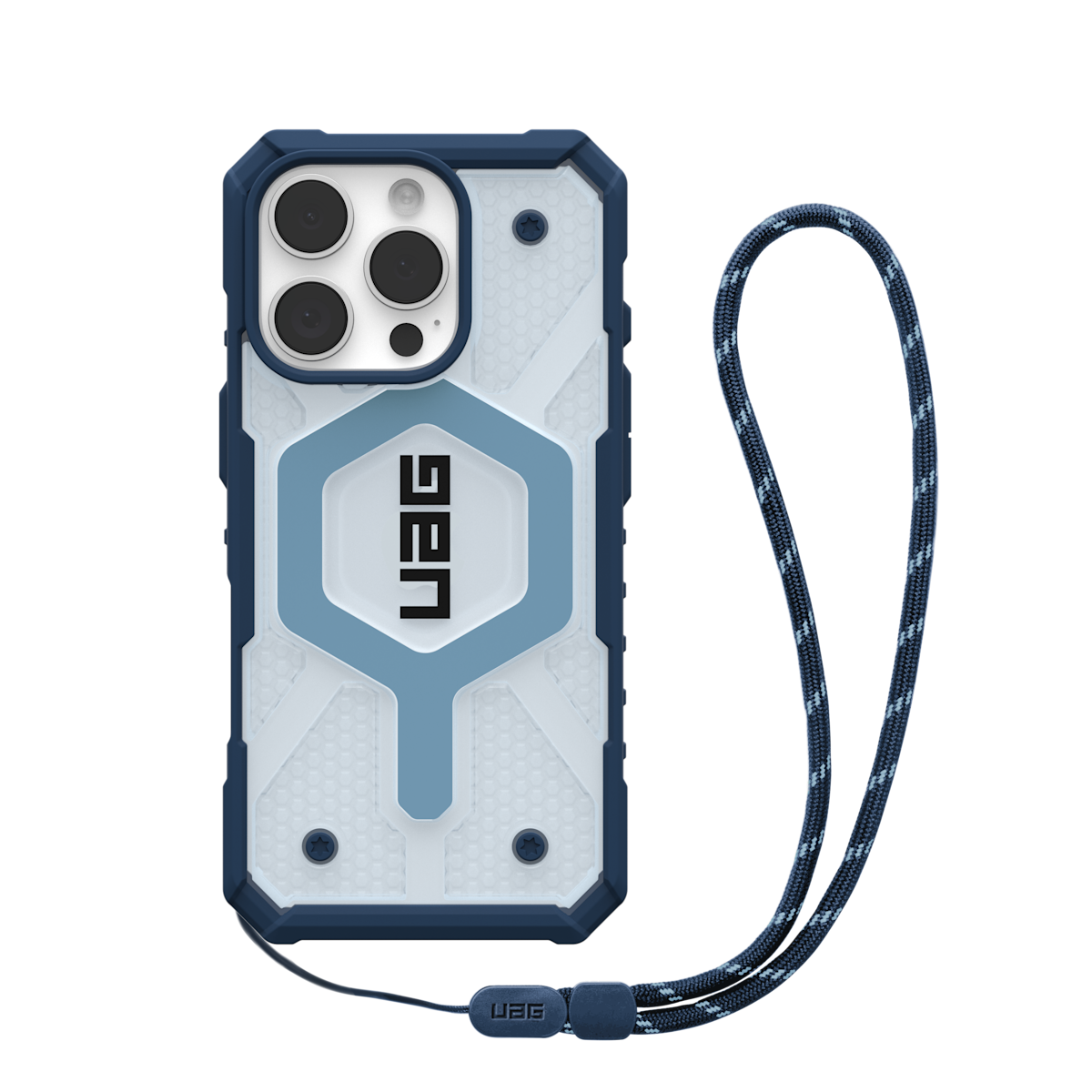 iPhone 16 Pro - Pathfinder Clear MagSafe Blues Case + Blues Lanyard Bundle