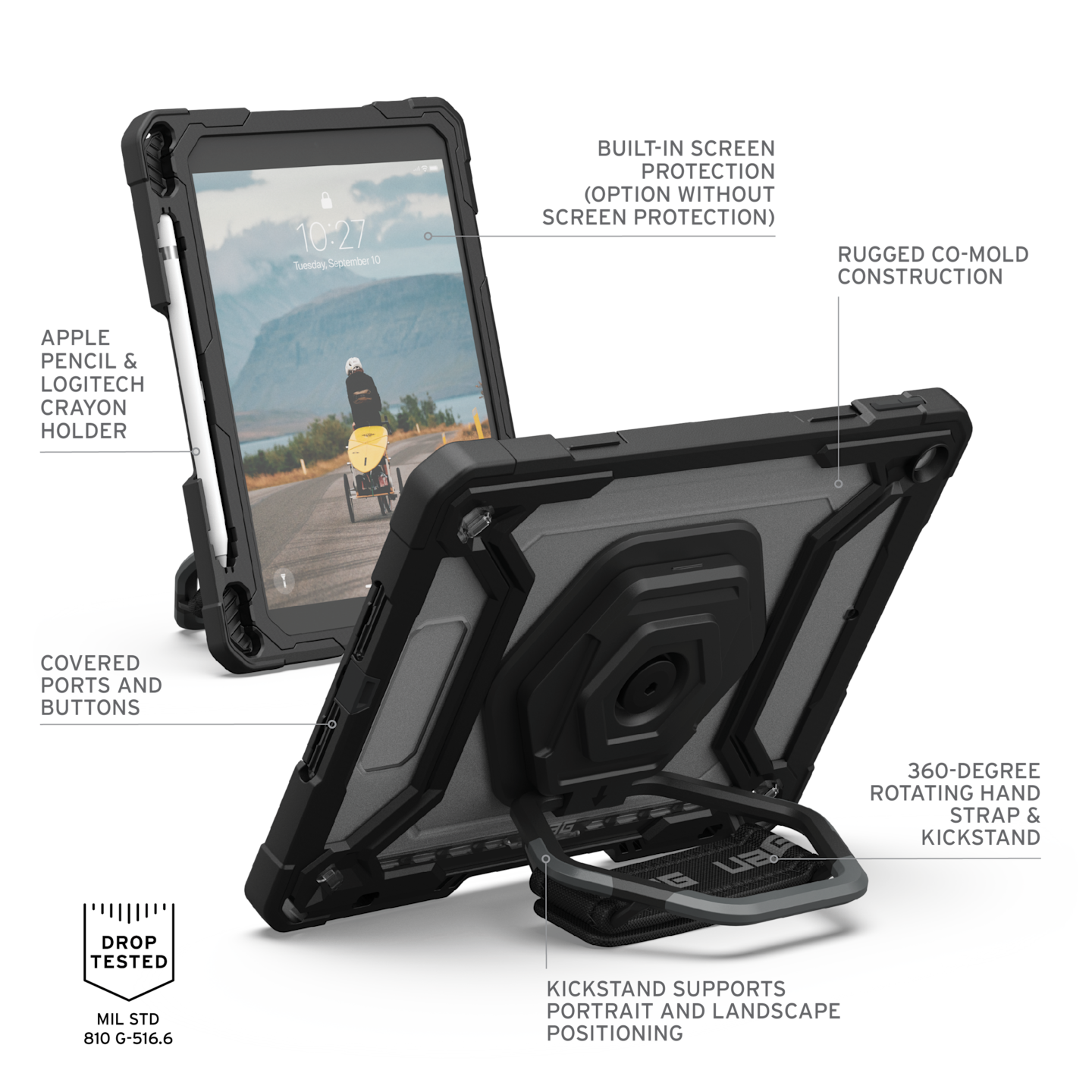 UAG Rugged iPad 10.2" (7th Gen, 2019) Kickstand Handstrap Case | Urban ...