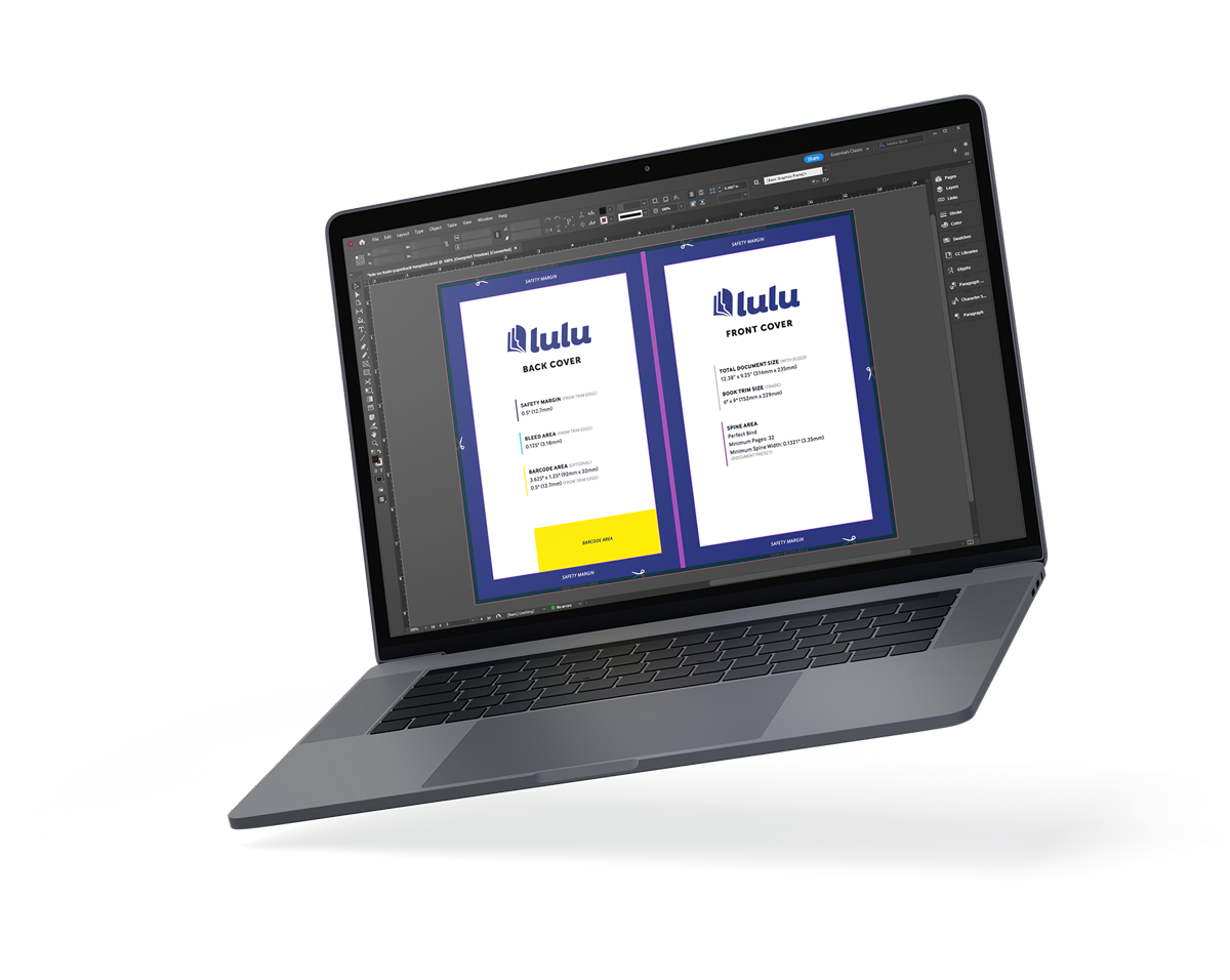 Lulu book template in design application on computer screen