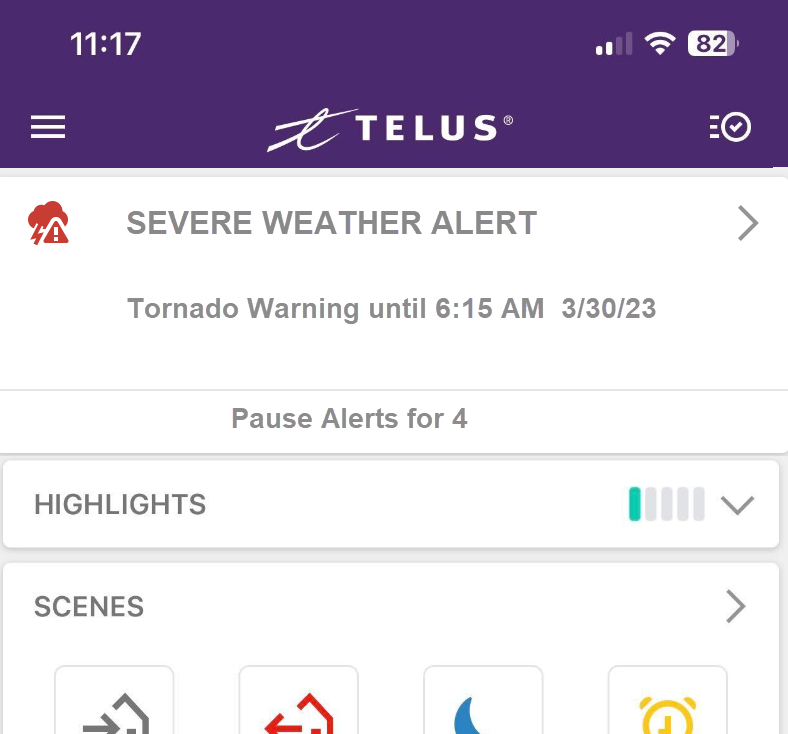 Severe Weather Alerts on SmartHome Security panel & app | TELUS Support