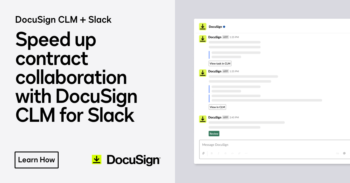 Colabora y haz avanzar tus acuerdos con Docusign CLM y Slack