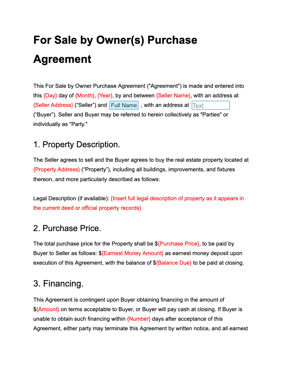 Free For Sale By Owner Template: FSBO Purchase Example | Docusign