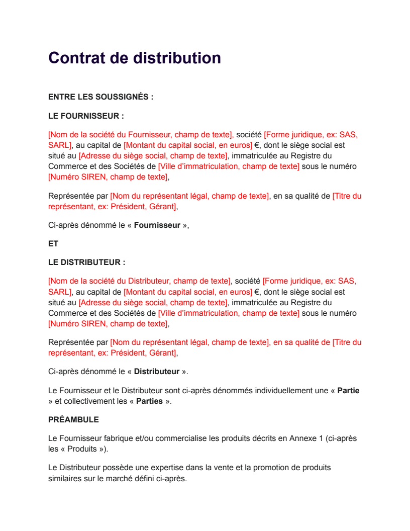 Modèle de contrat de distribution gratuit dans Docusign | Docusign