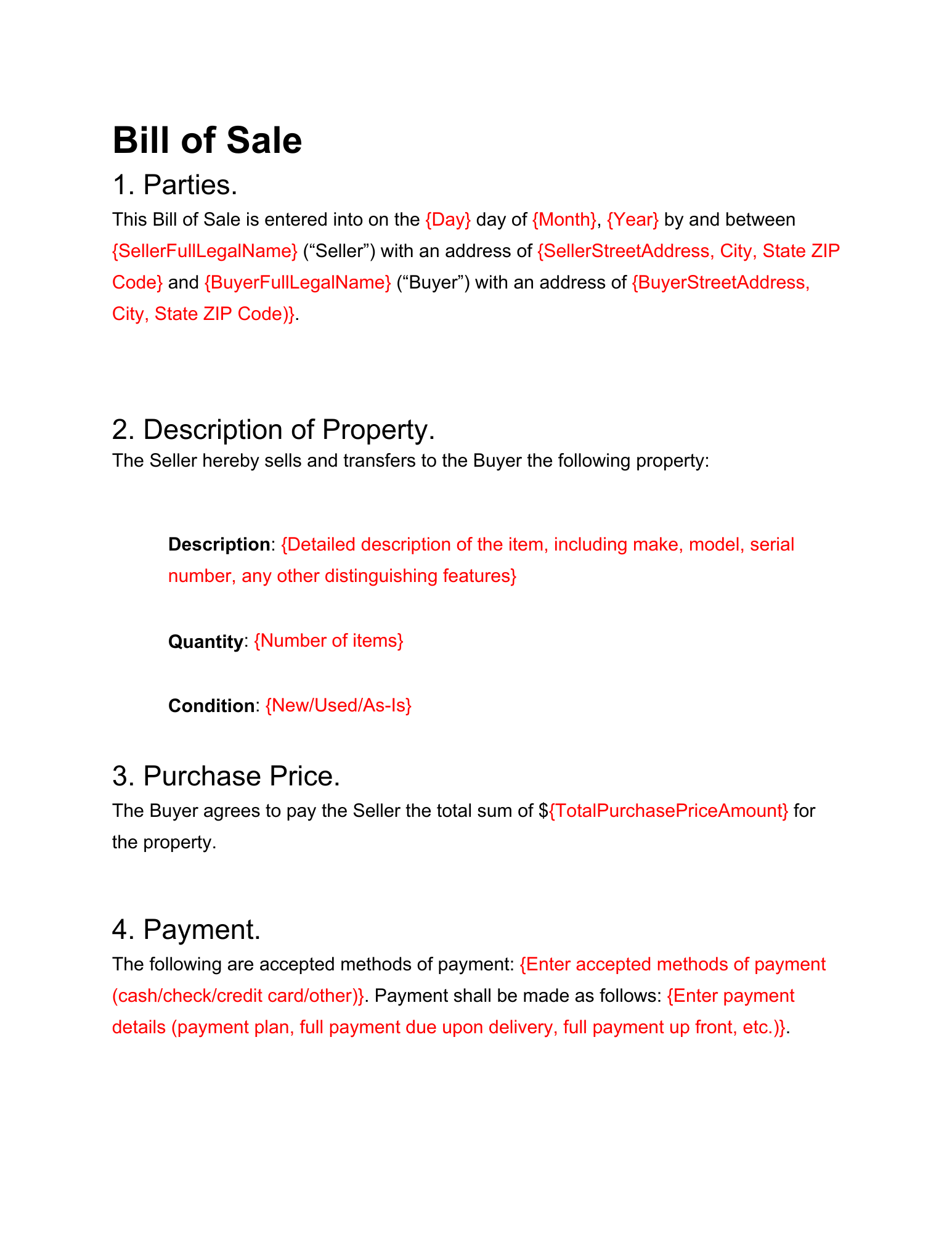 Free Bill of Sale Template and Example Format | Docusign