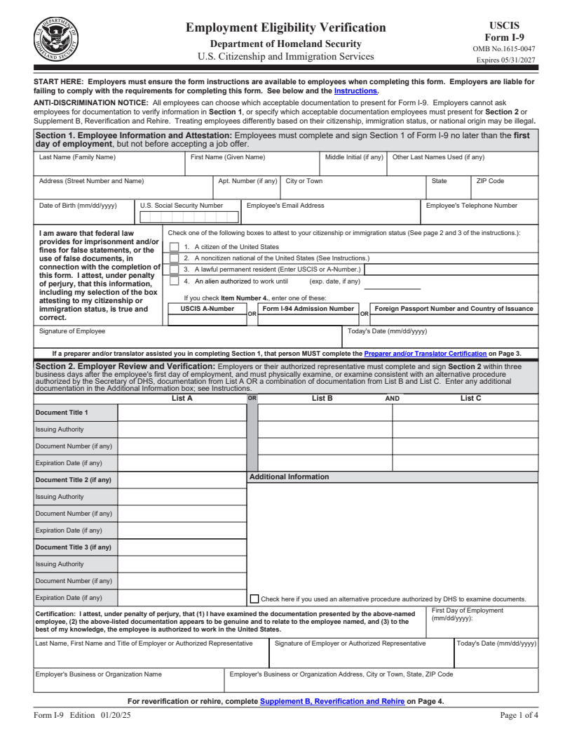 I9 Form: Fillable Employment Eligibility Verification | Docusign