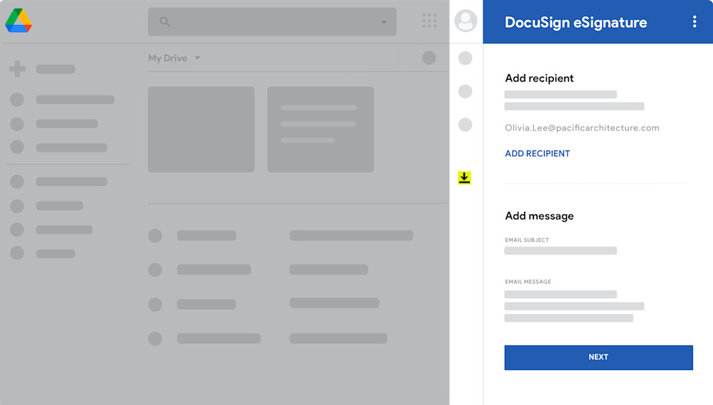 The Docusign eSignature Google Add-On in Google Drive, Gmail and Docs